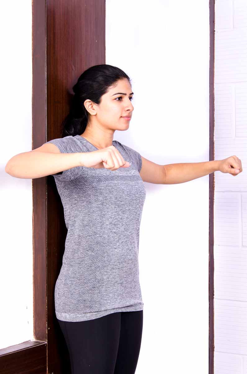 Standing Shoulder External Rotation at 90 near Wall